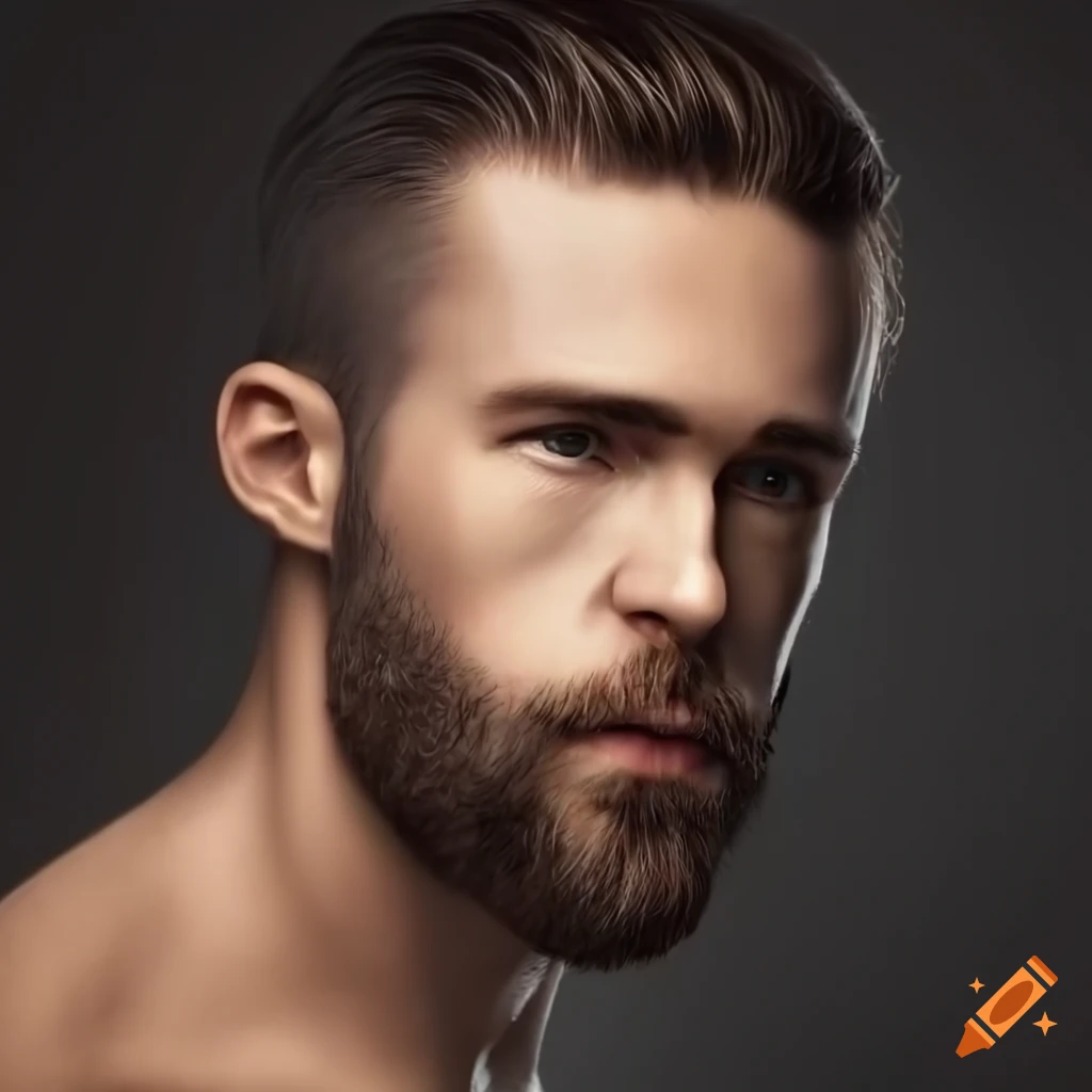 Photorealistic portrait of a handsome muscular 35-year-old man with a ...