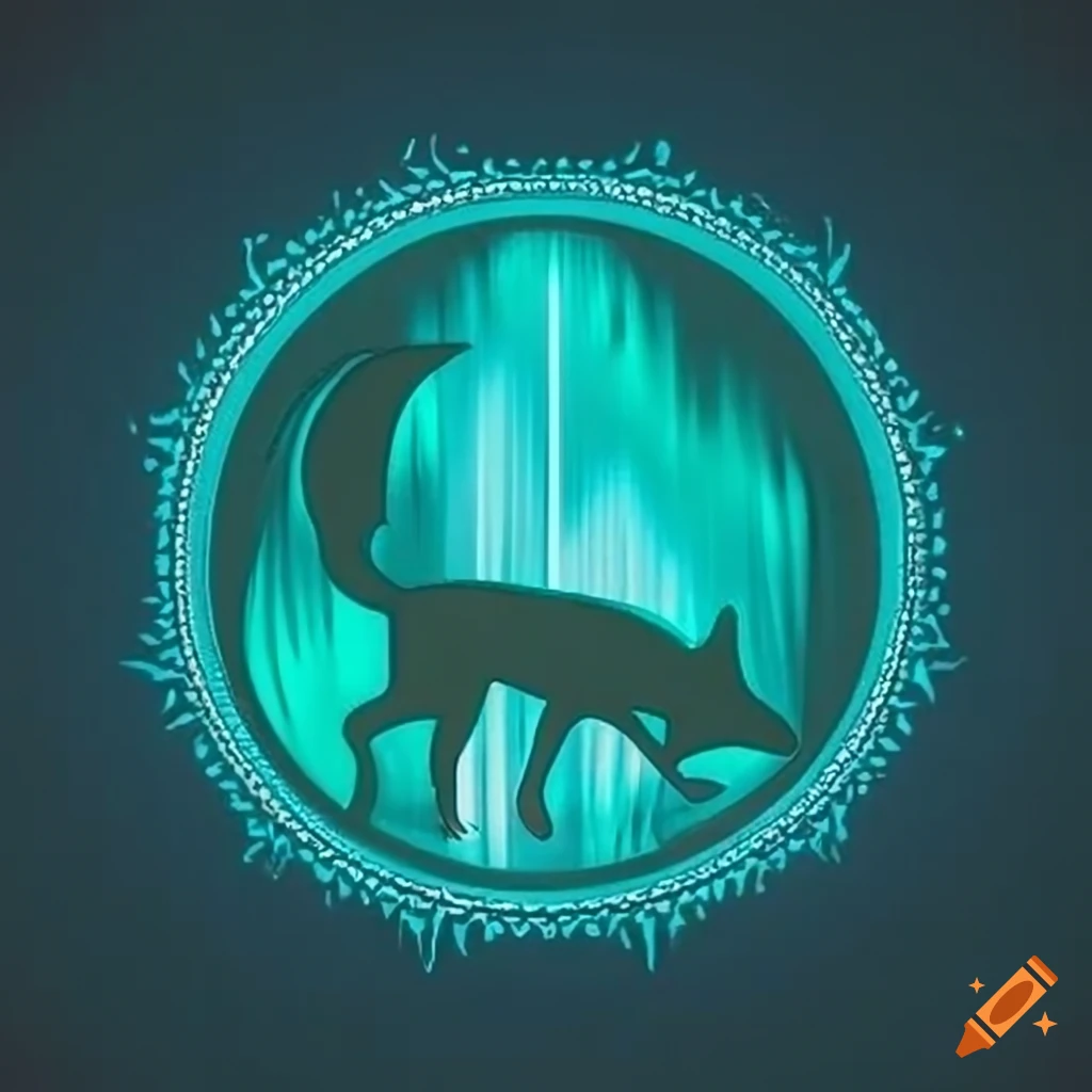 Fox under northern lights with turquoise colors, logo design on Craiyon