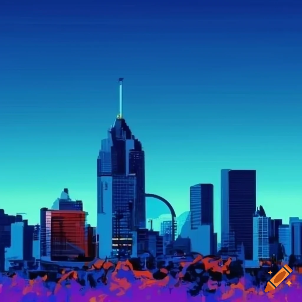 Vibrant pop art of detroit cityscape in blue tones on Craiyon