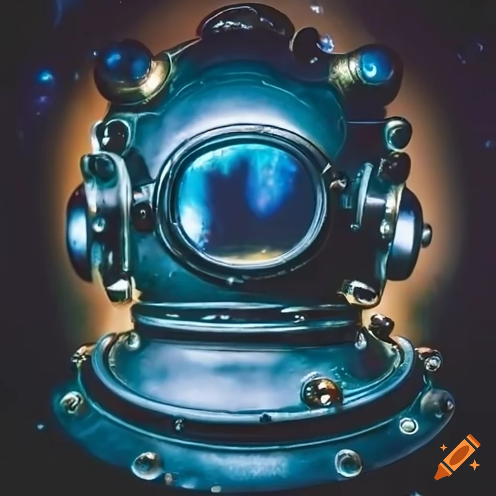 Diving bell helmet reflecting galaxy on Craiyon