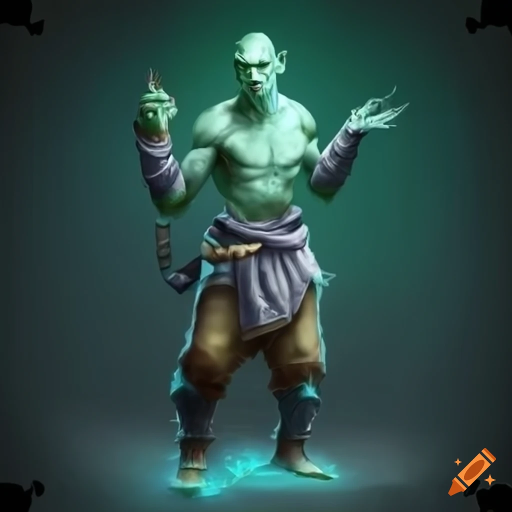 Ethereal half-orc monk with ghostly transparency on Craiyon
