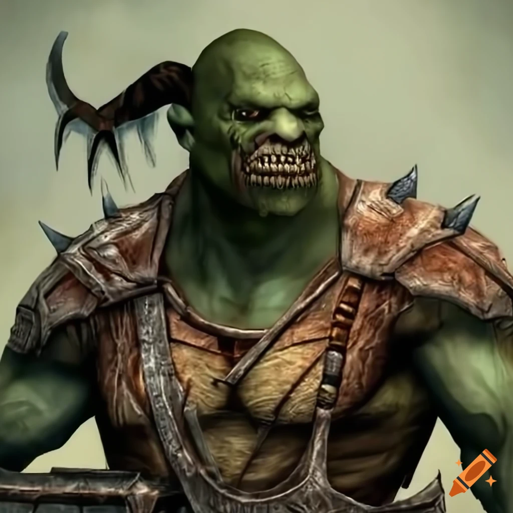 Muscular orc blacksmith forging weapons in skyrim on Craiyon