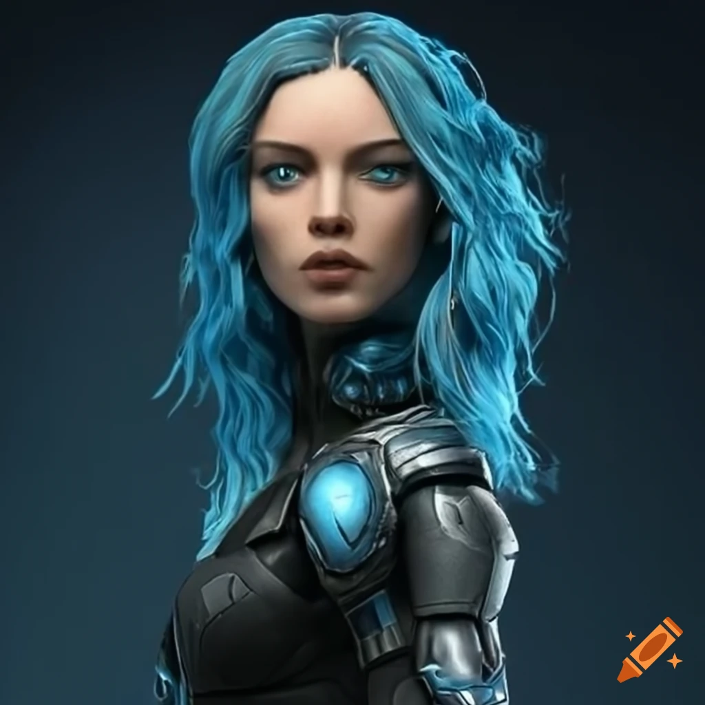 Sci-fi android with blue skin and blonde hair on Craiyon
