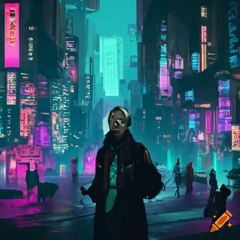 People in a cyberpunk setting on Craiyon