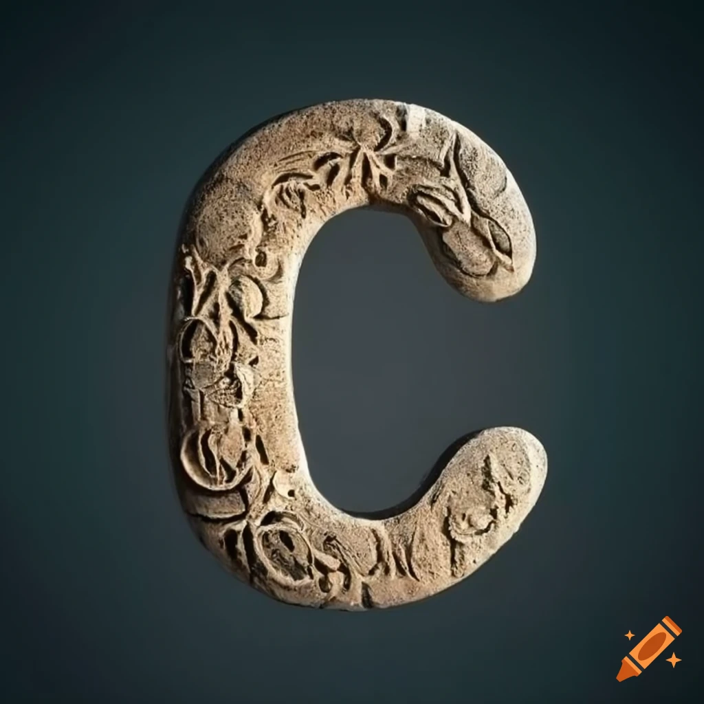 Old calligraphy style letter c carved in stone on Craiyon