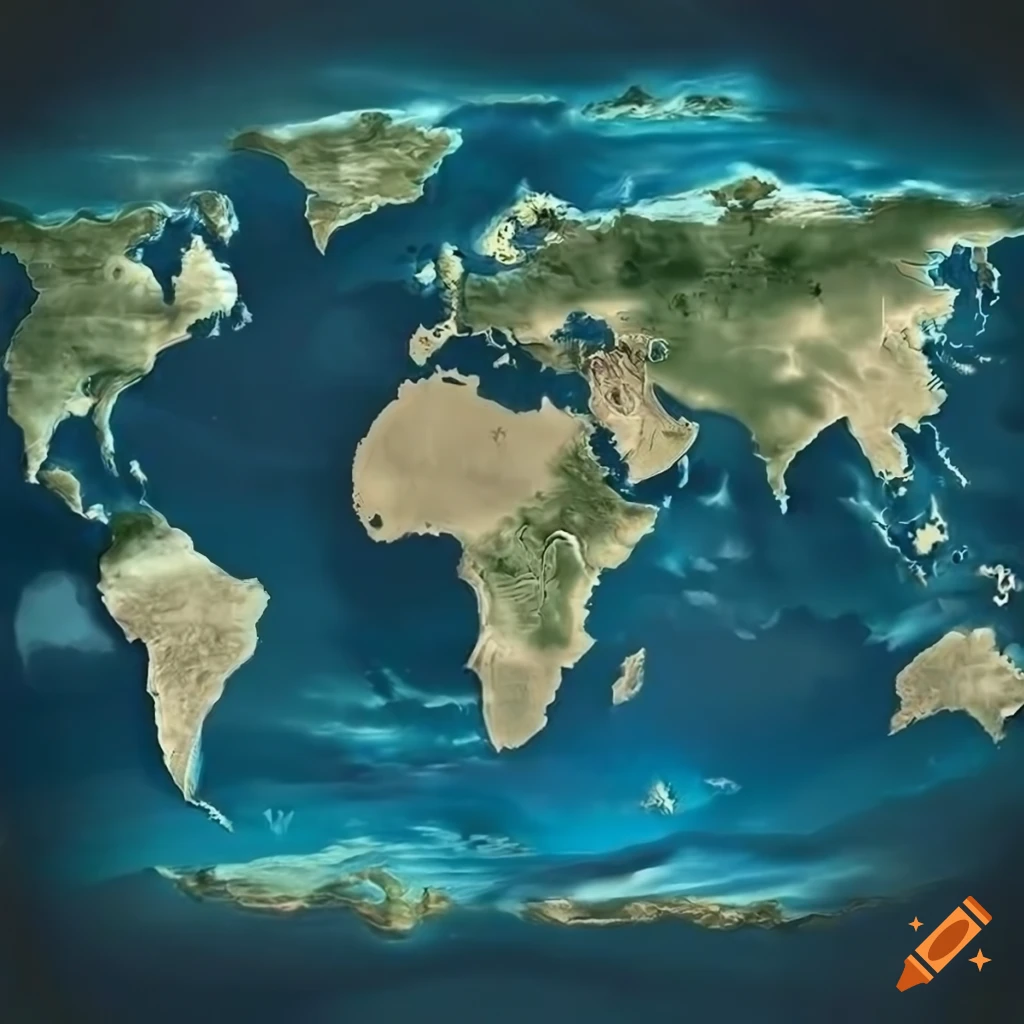 Intricately detailed fantasy map with diverse continents shapes and ...