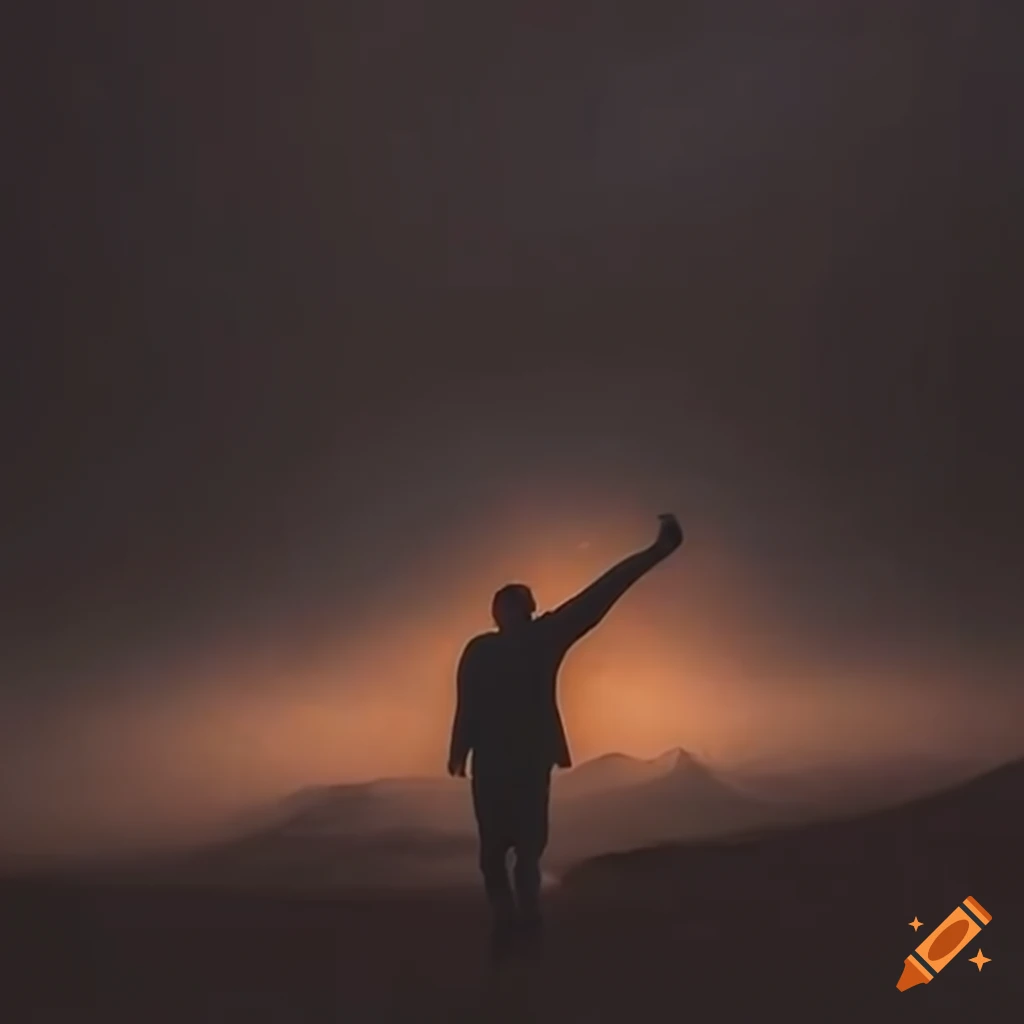 Person reaching up to touch rain in the desert during a storm on Craiyon