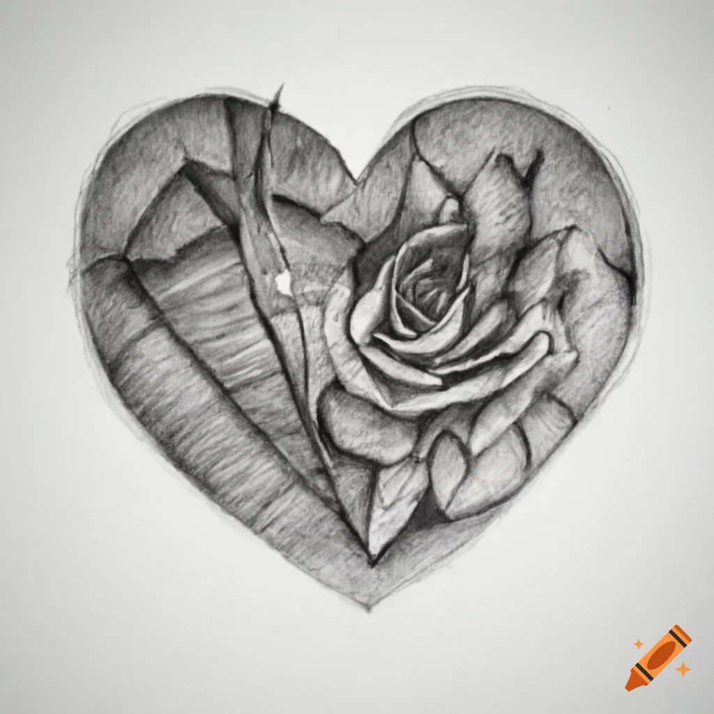 Heart and rose pencil drawing by a 7-year-old artist on Craiyon