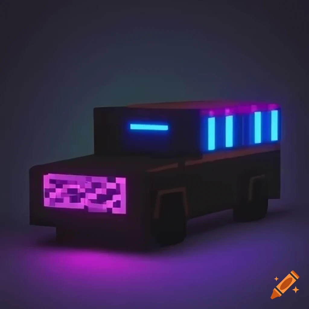 Minecraft car in black with purple neon lights on Craiyon