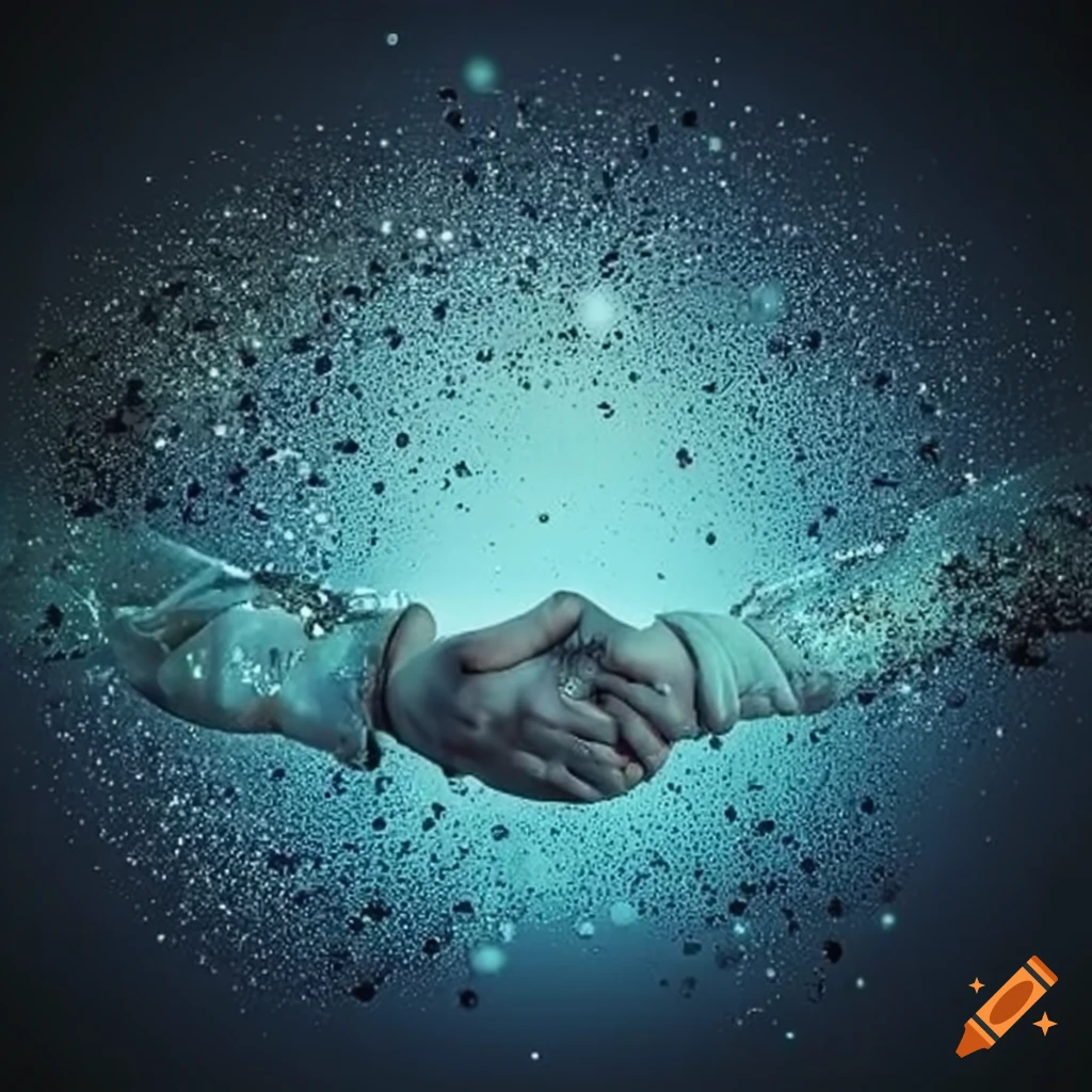 Particles with unique bond symbolizing entanglement on Craiyon