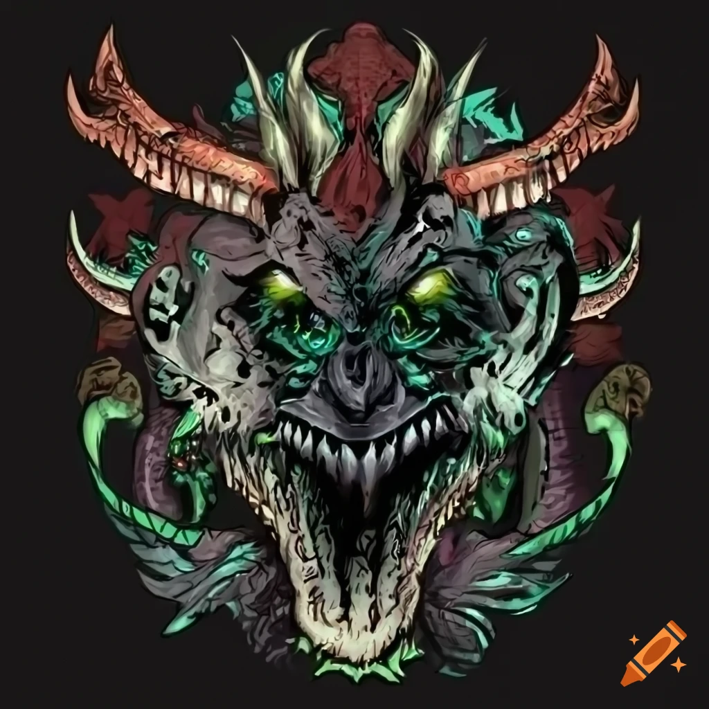 Insignia design for a monster-slaying team with mythical creatures on ...