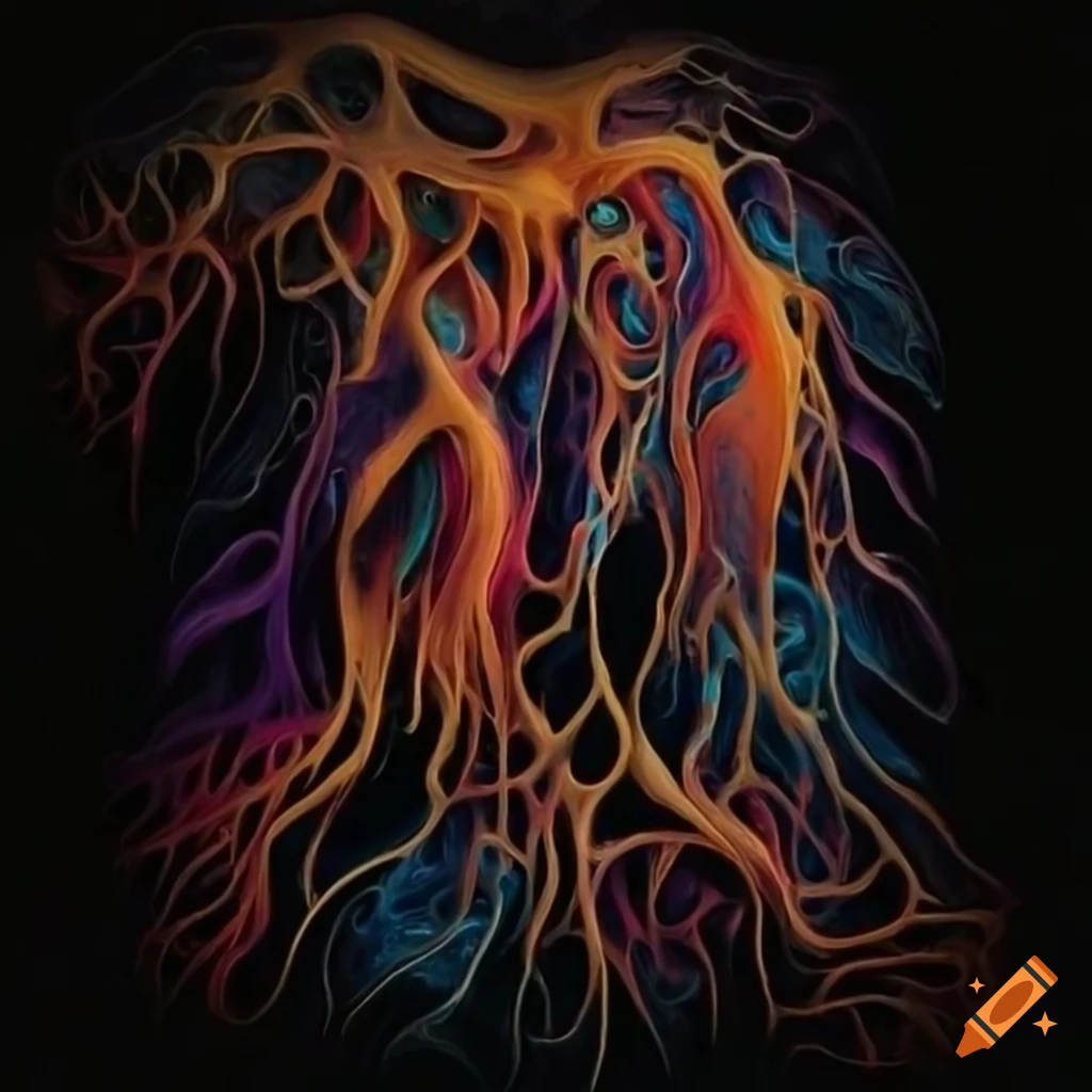 Colorful abstract painting with deep textured roots on Craiyon