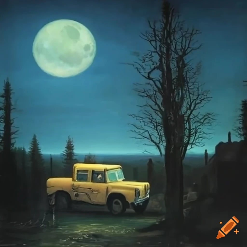 Rene Magritte-style artwork: Land Rover Defender on the moon's surface ...