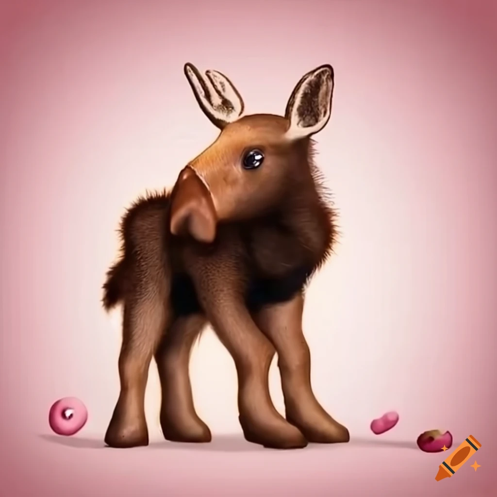 Cute baby moose enjoying a donut on Craiyon