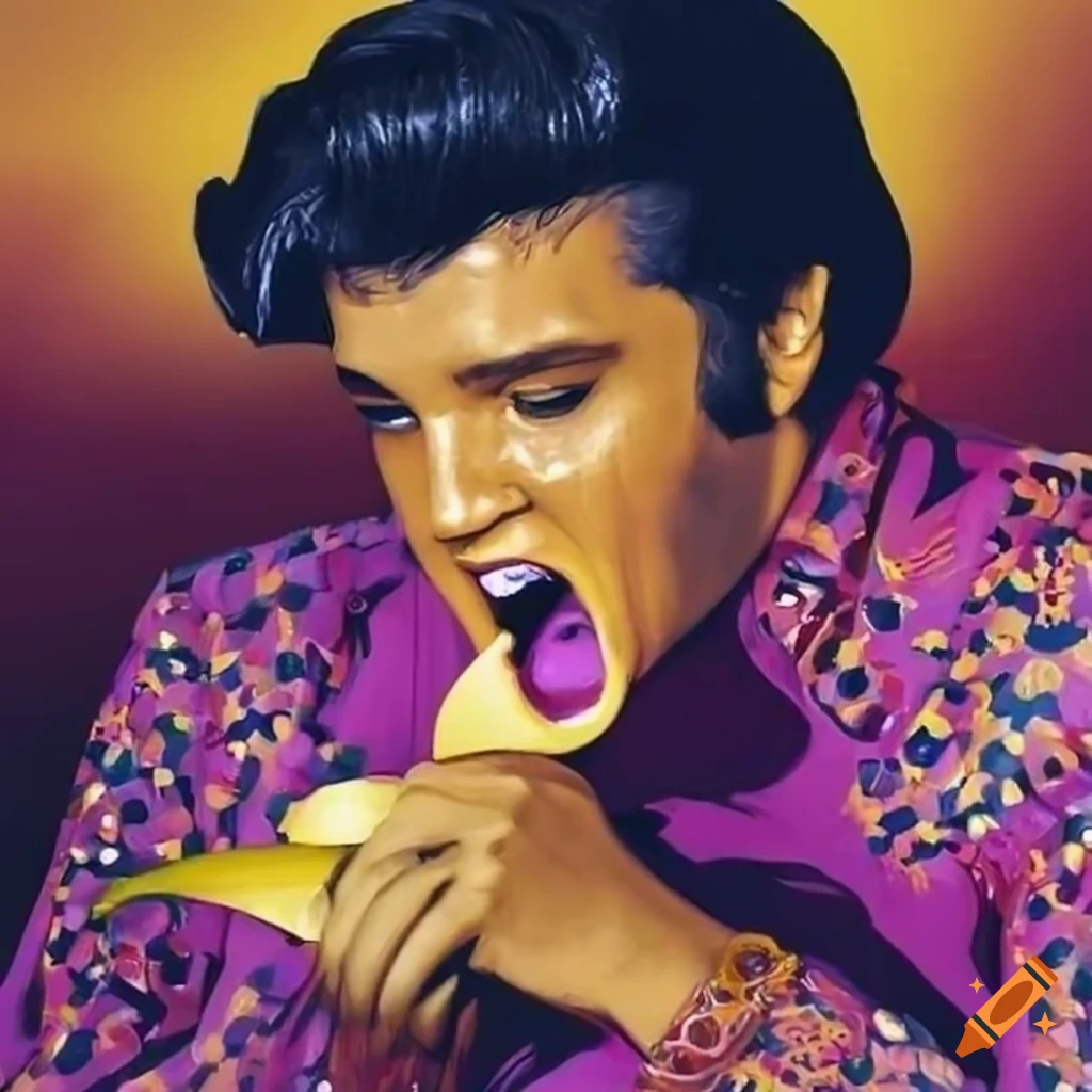 Elvis presley enjoying a purple banana on Craiyon