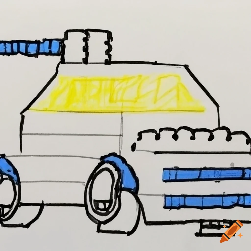 Child's one-color drawing of a lego car on Craiyon