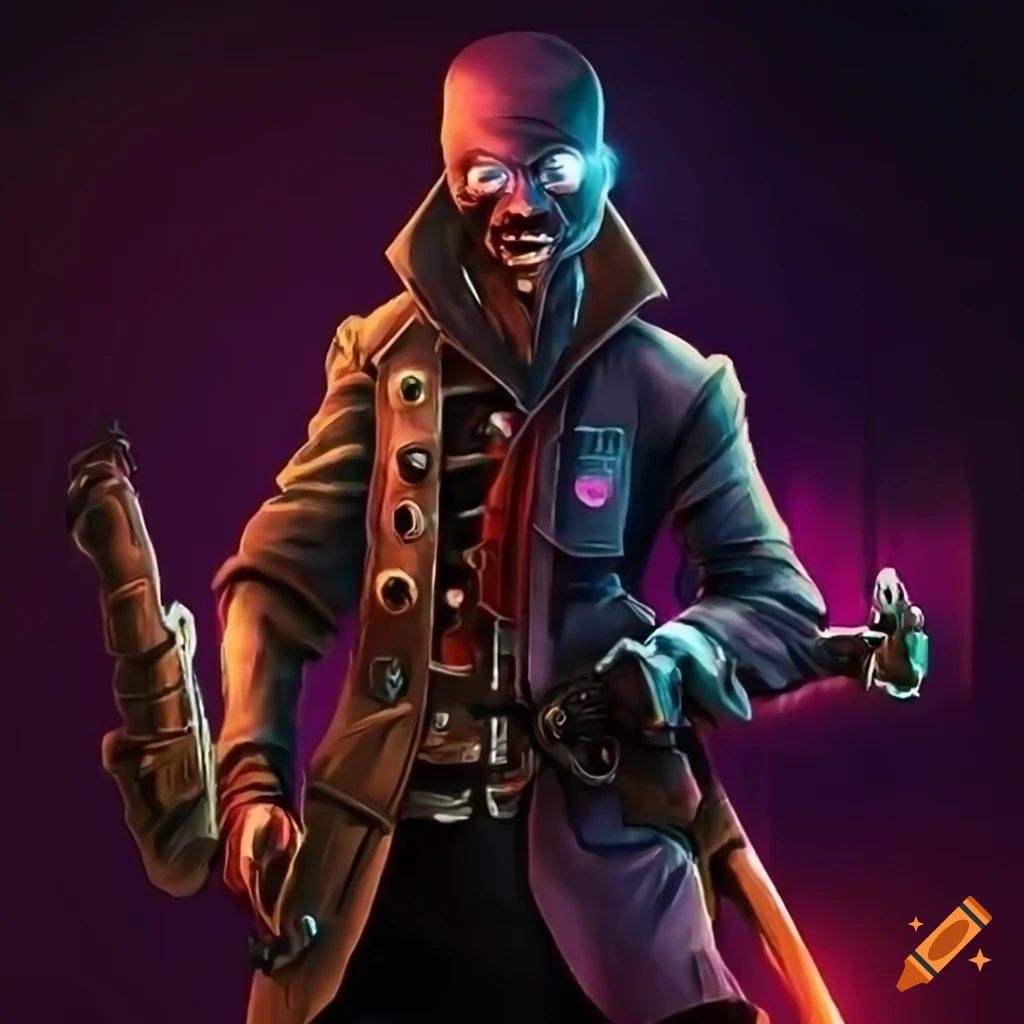 Cyberpunk pirate with a futuristic flintlock weapon on Craiyon