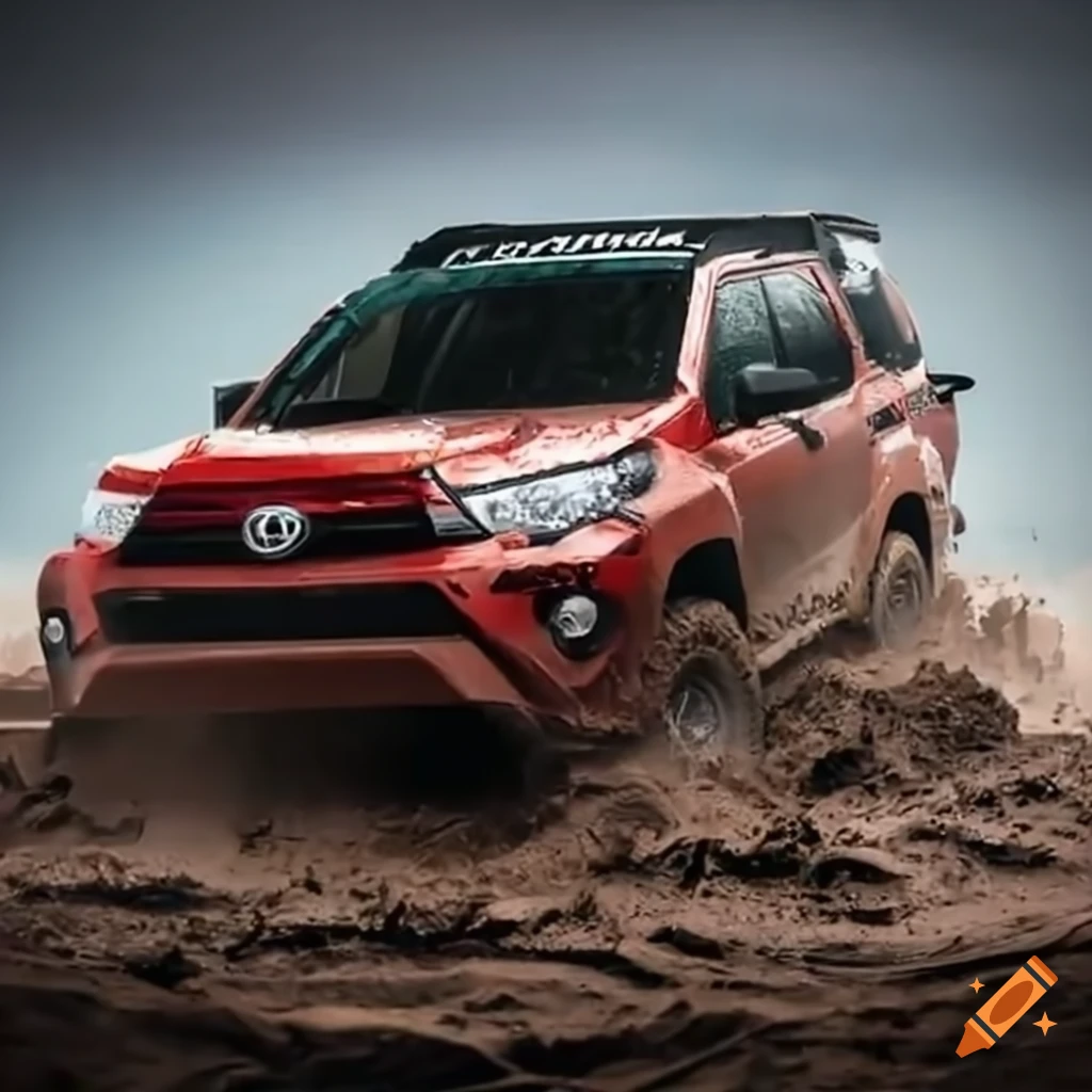 Toyota gazoo 4x4 racing through mud on Craiyon