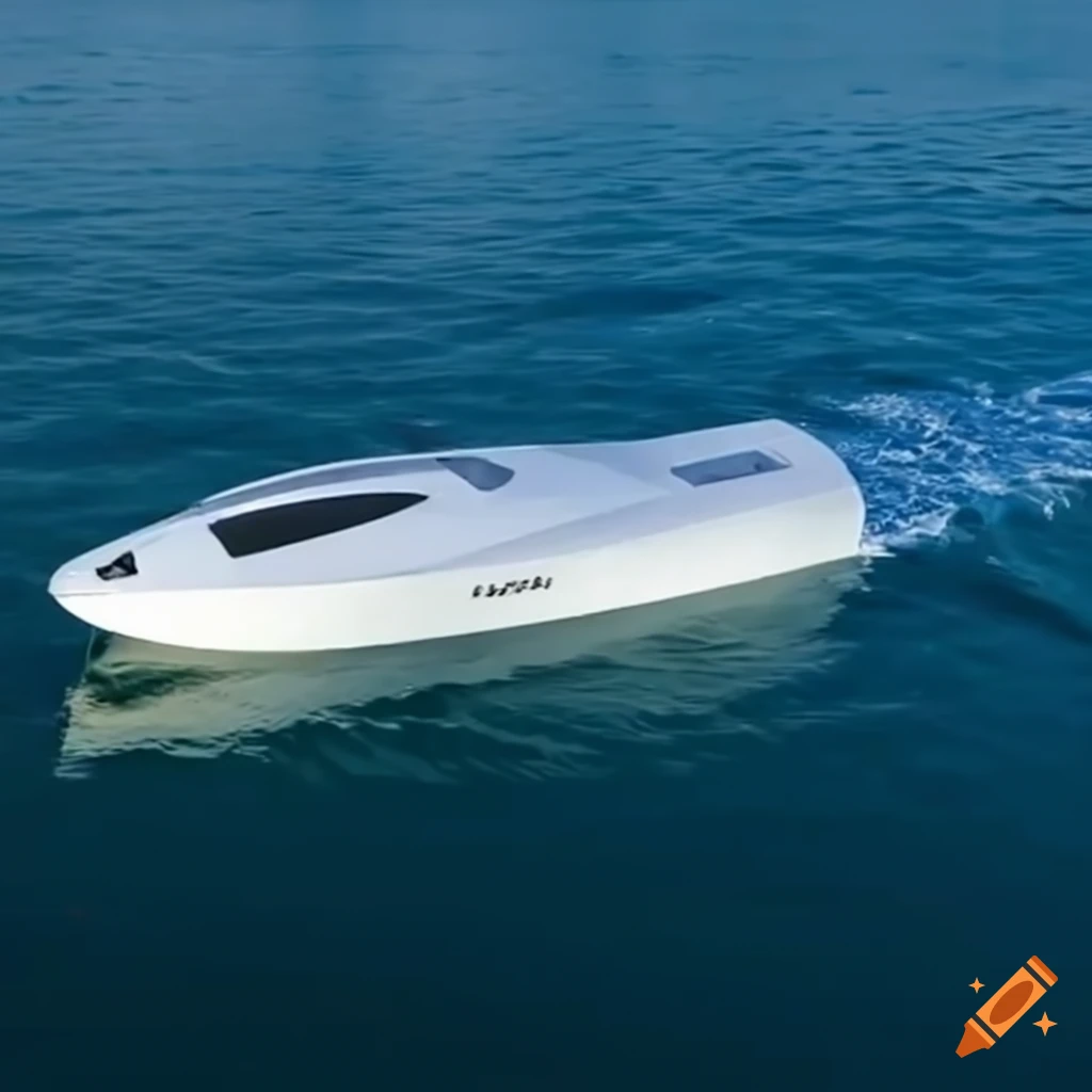 Sleek unmanned surface vessel gliding on water on Craiyon