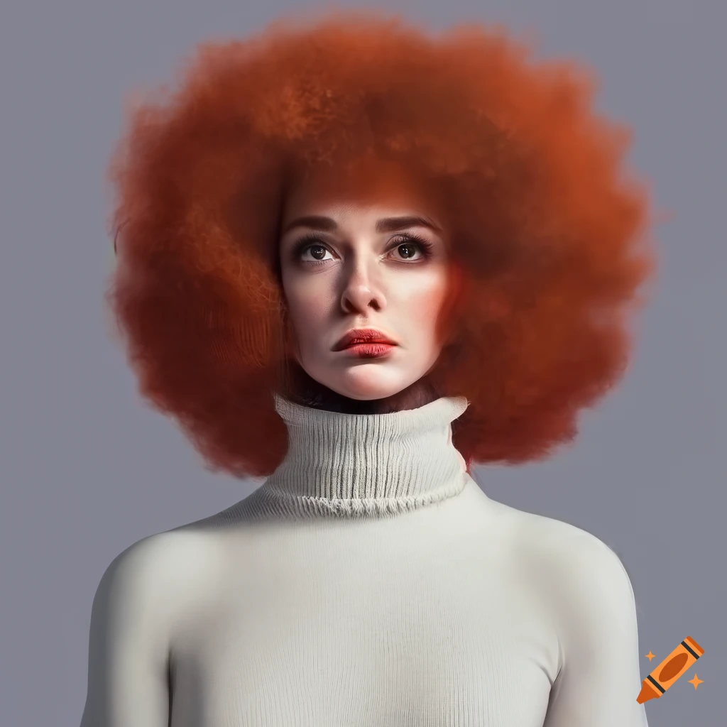 Portrait Of A Beautiful Redhead Woman With A Massive Afro In A White