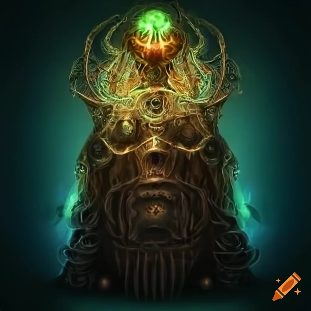 Intricate robotic shaman casting mystical spells with glowing orbs on ...