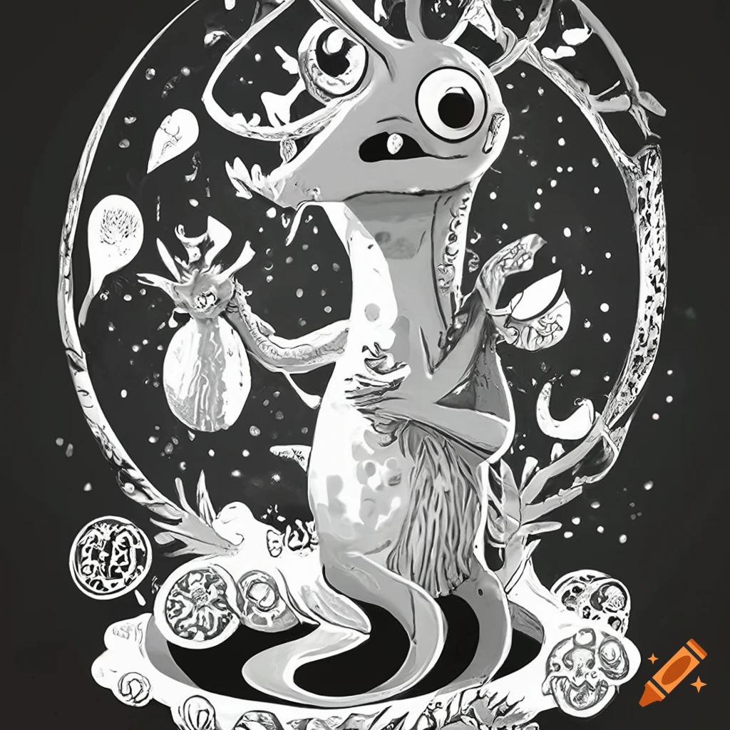 Text-based image with mythical creatures and a mutant lemon fruit ...