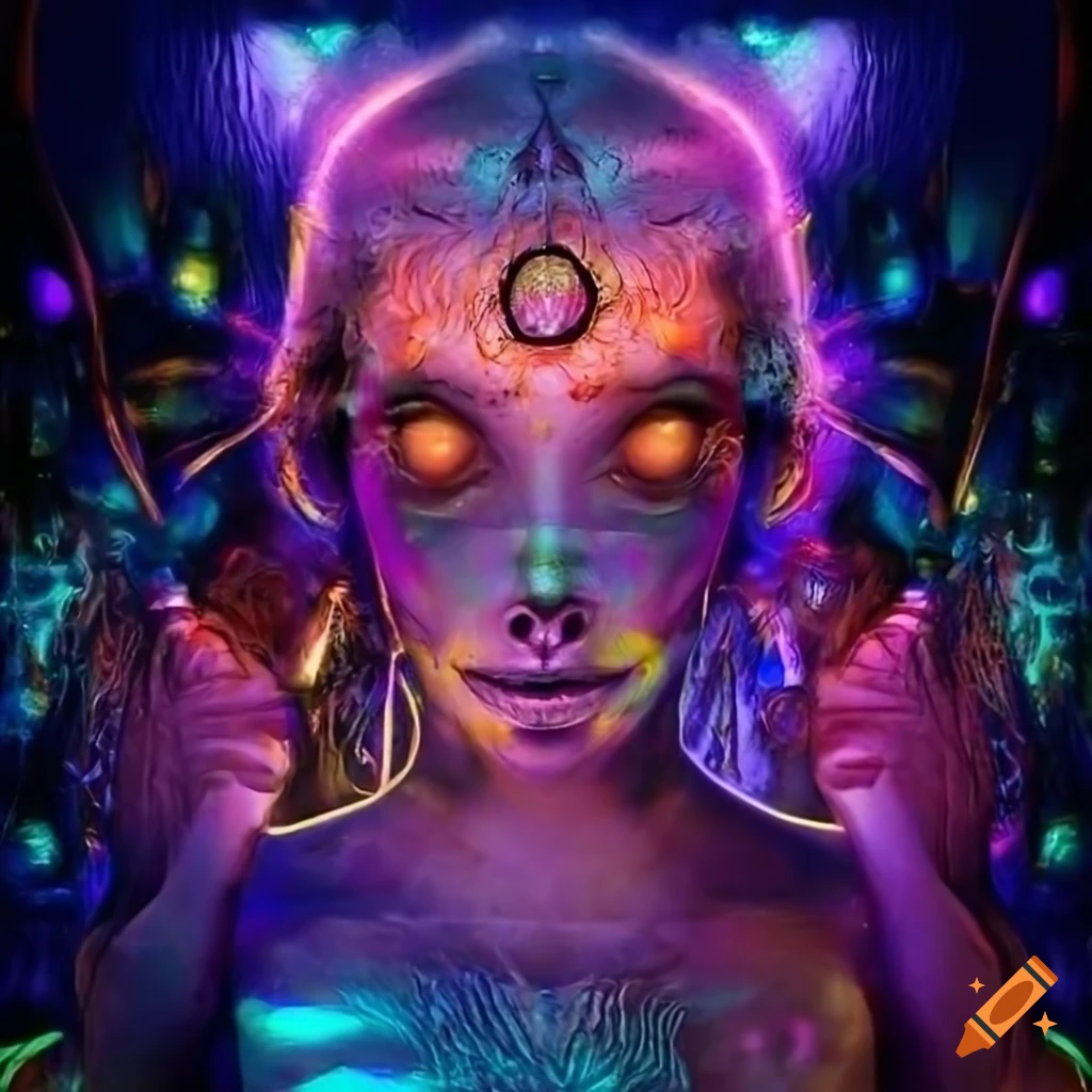 Glowing biopunk cityscape with cyborg mermaid goddesses in a futuristic ...