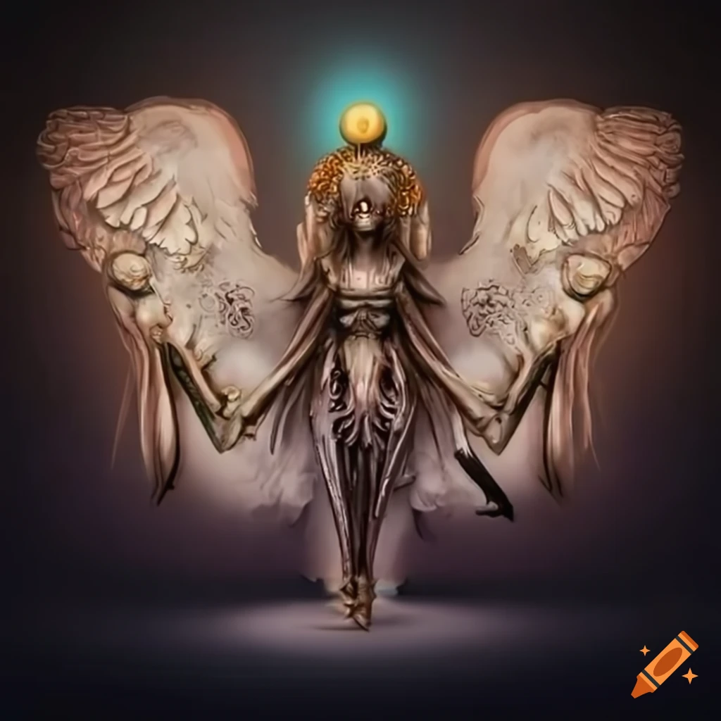 Biblically accurate angel with mechanical body and cogwheels on Craiyon