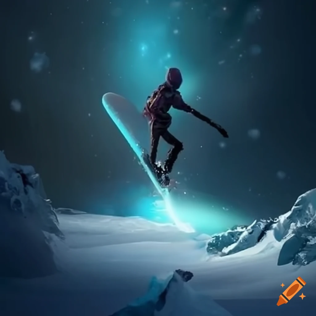 Alien snowboarding on icy planet surfaces on Craiyon