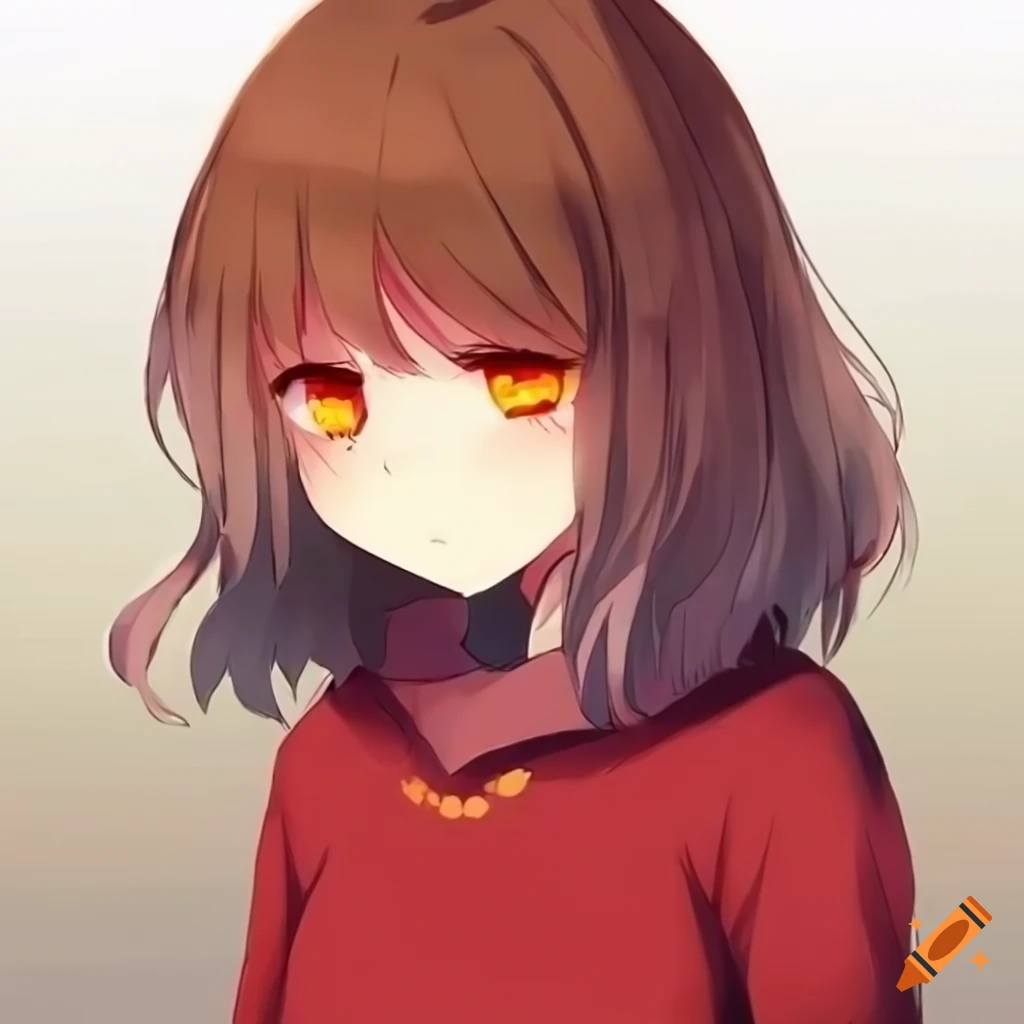 Character with red sweater and cape in anime style with long hair and ...