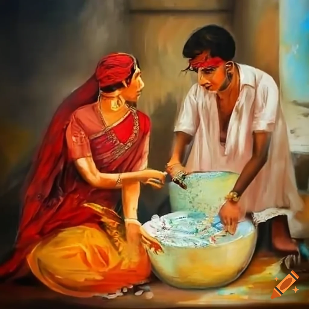 Traditional indian couple washing clothes together on Craiyon