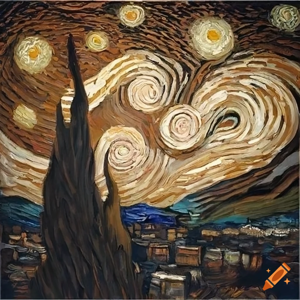 Recreation of van gogh's starry night in earthy brown shades on Craiyon