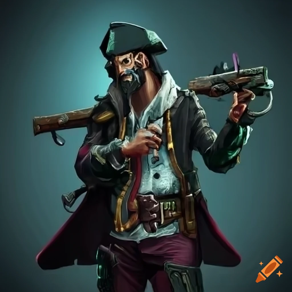 Cyberpunk pirate holding a futuristic flintlock weapon on Craiyon