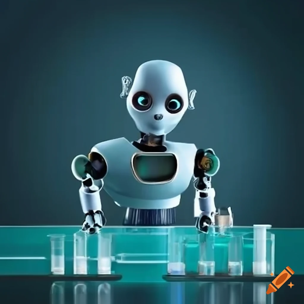 Robot conducting a chemistry experiment on Craiyon