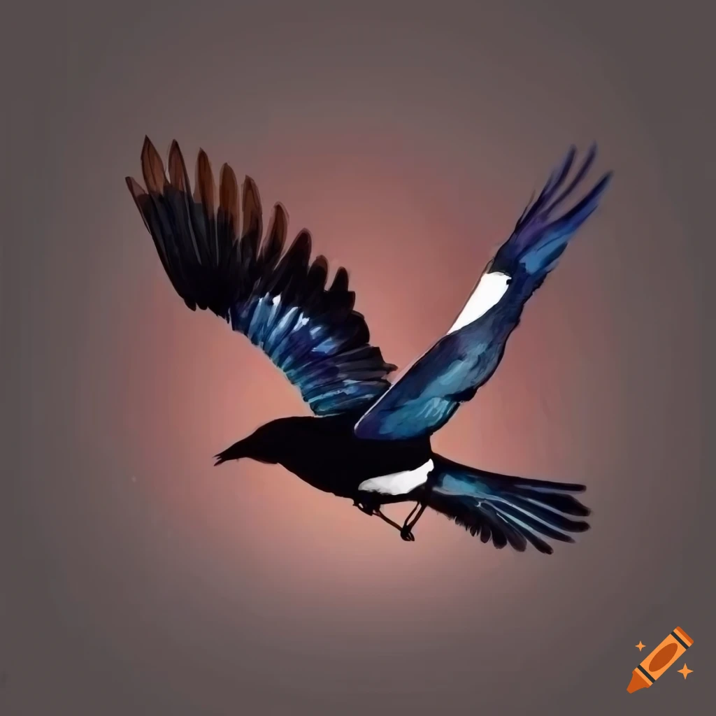 Silhouette of magpie flying with a block in its claws on Craiyon