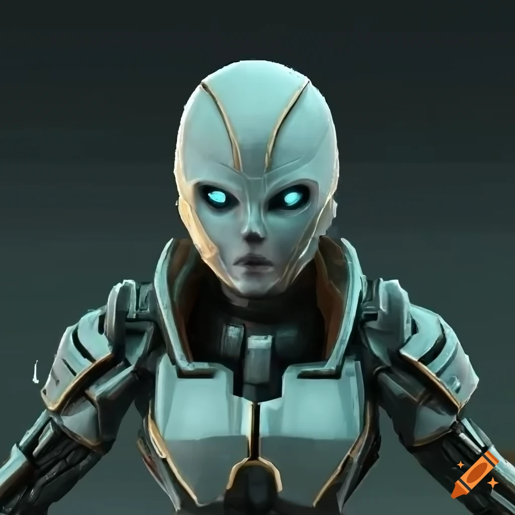 Sci-fi android with blue skin and blonde hair on Craiyon