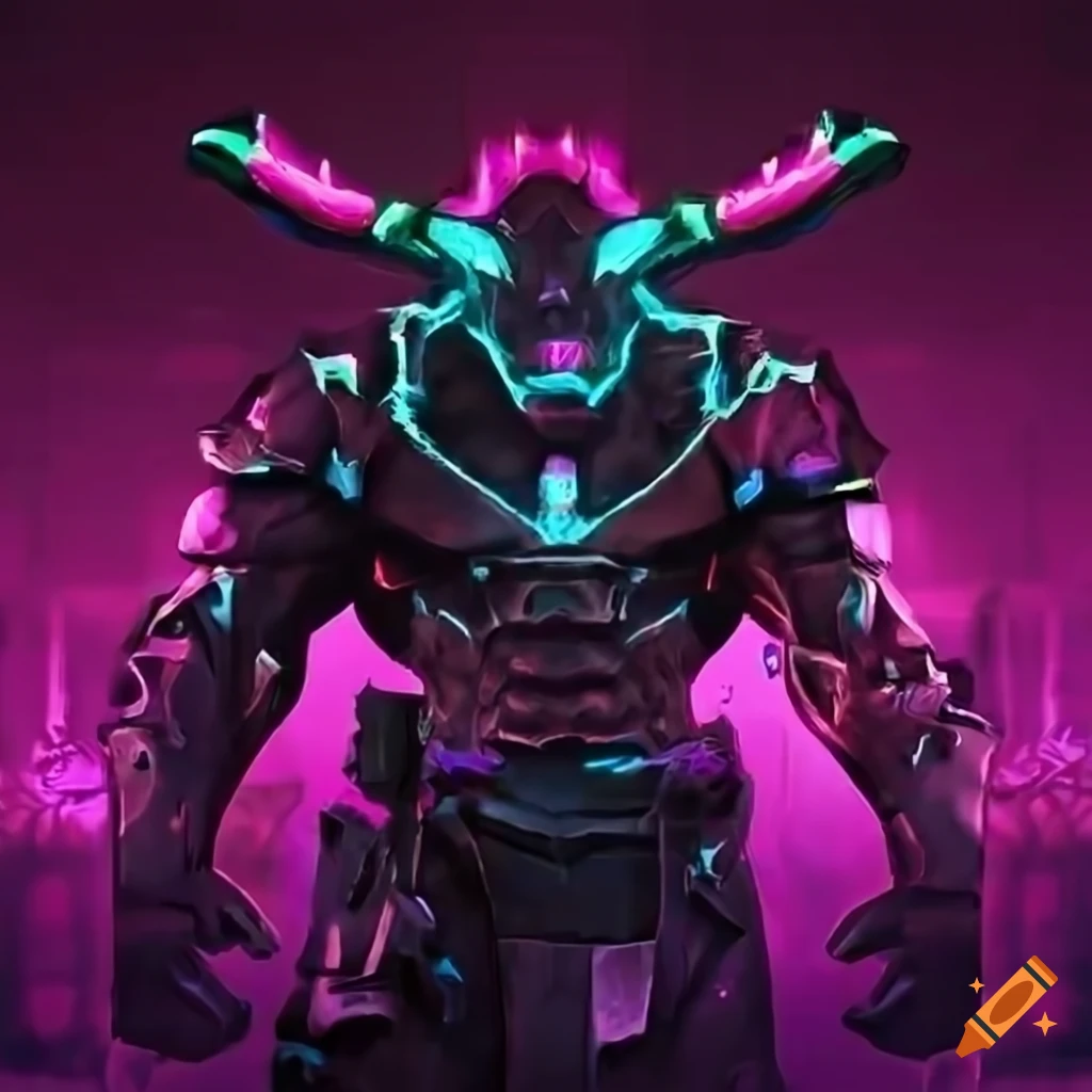 Armored neon cyberpunk minotaur on Craiyon