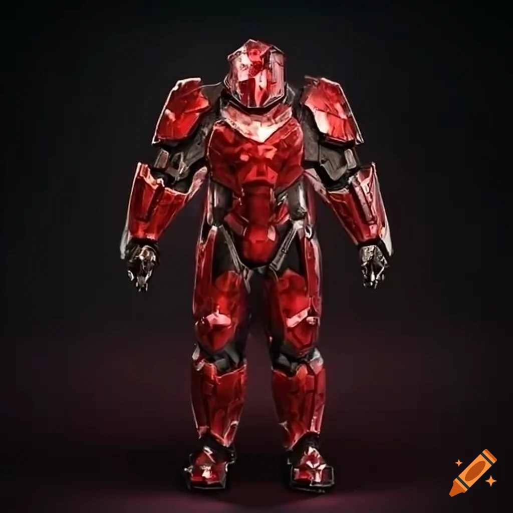 Full-body power armor made of red crystals on Craiyon