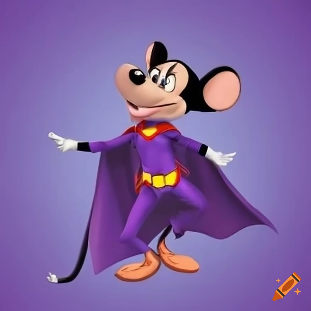 Mortimer mouse in a purple superhero outfit on Craiyon