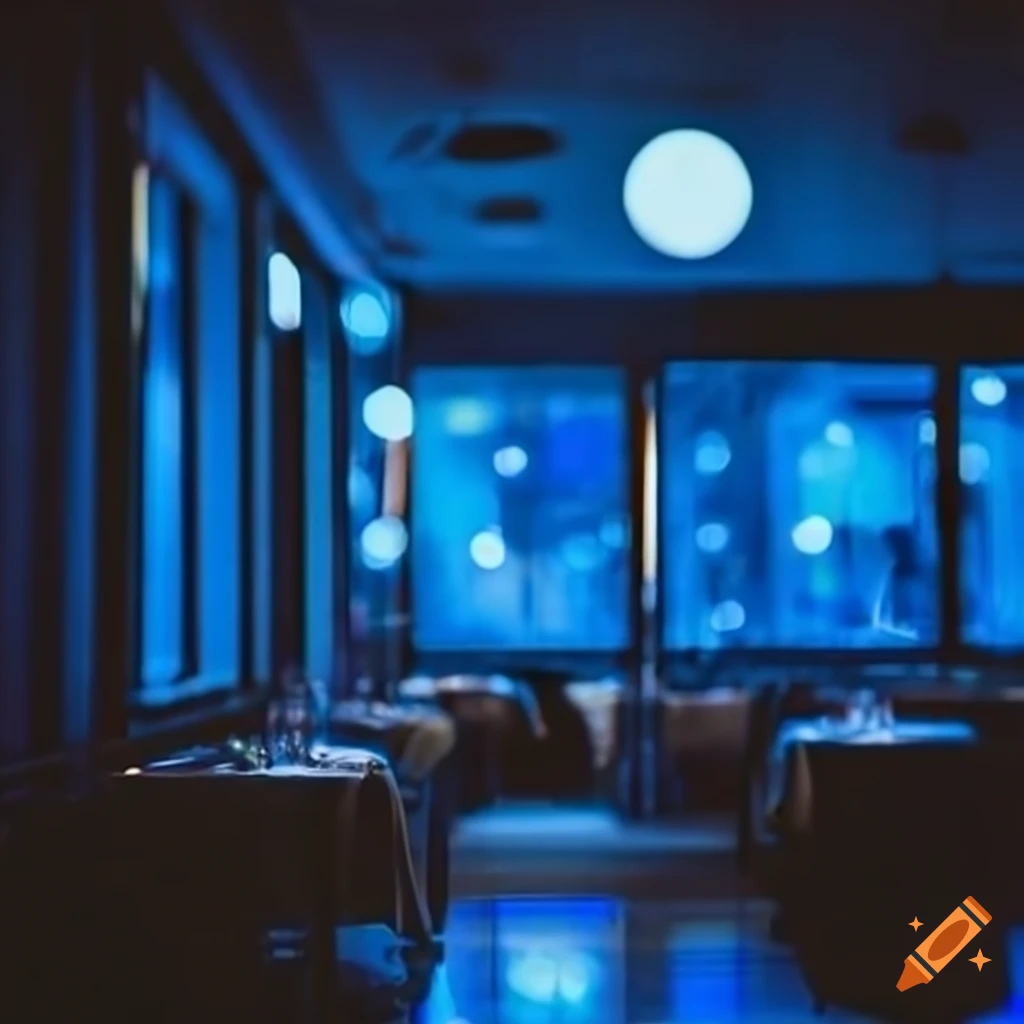 Interior of a blue restaurant on Craiyon