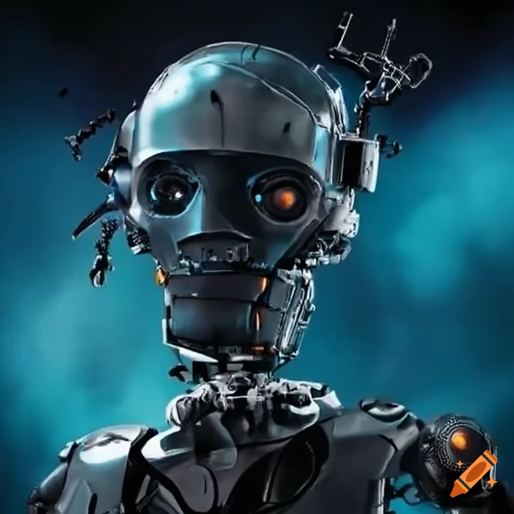 Cool robot engaged in battle on Craiyon