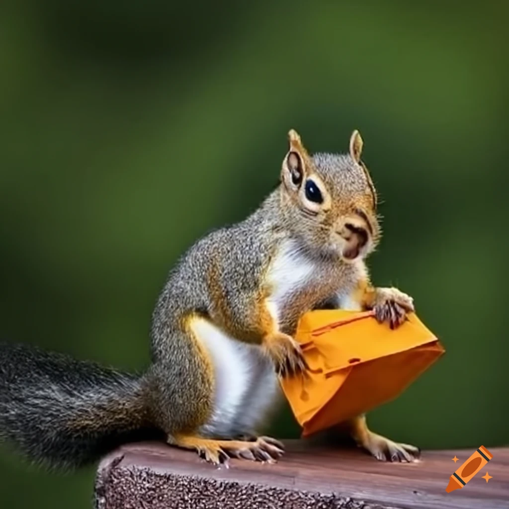 Inventive squirrel in postman outfit with mailbag on Craiyon
