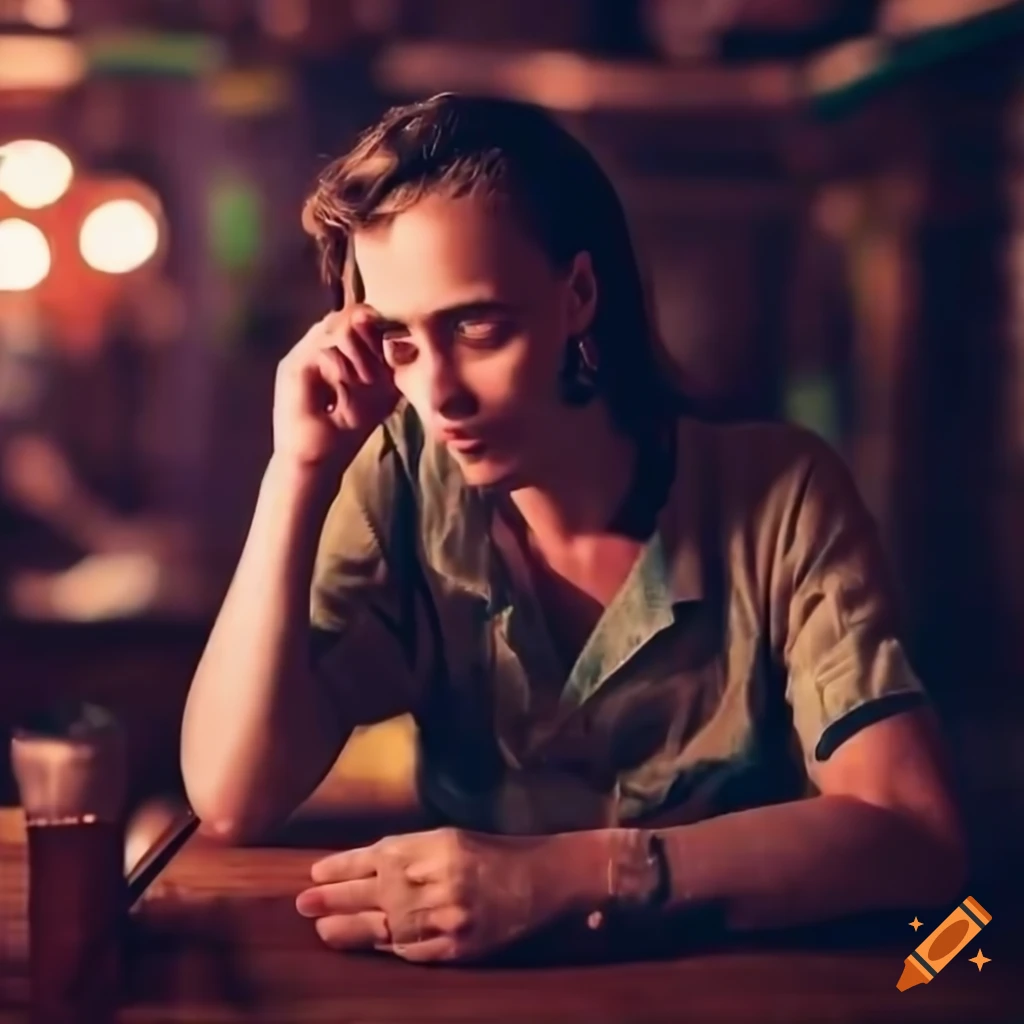 Bohemian man playing country music in a bar at night on Craiyon