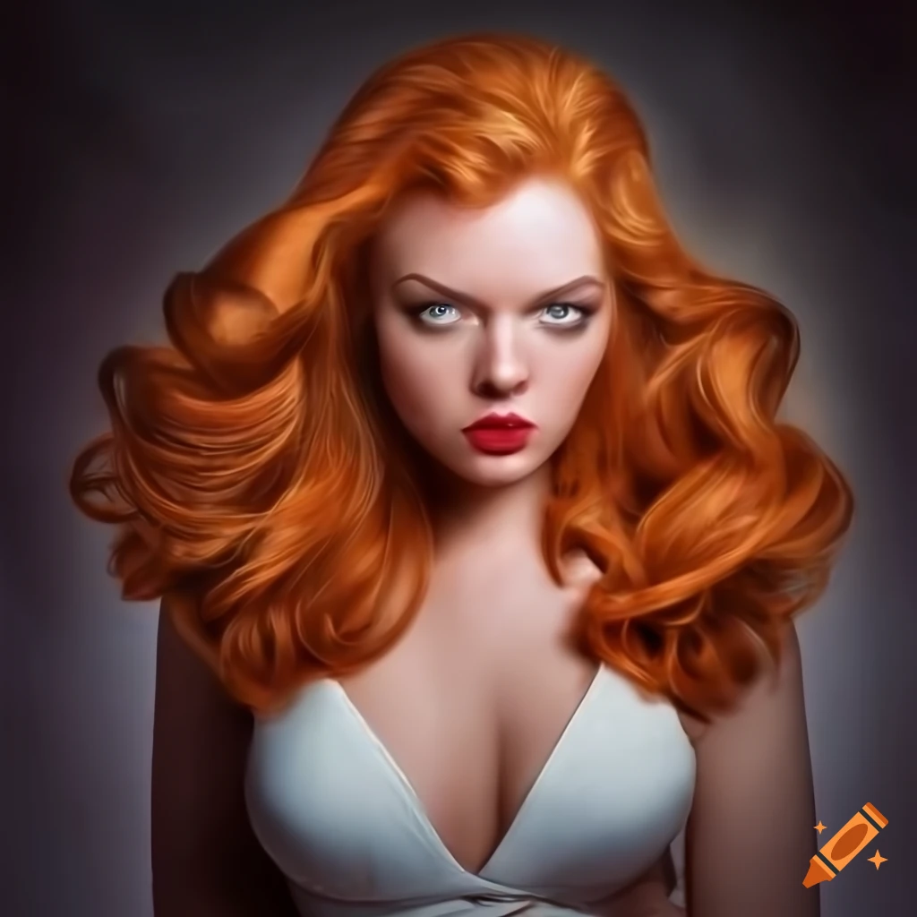 Stunning ginger superhero girl in a pin-up style portrait on Craiyon