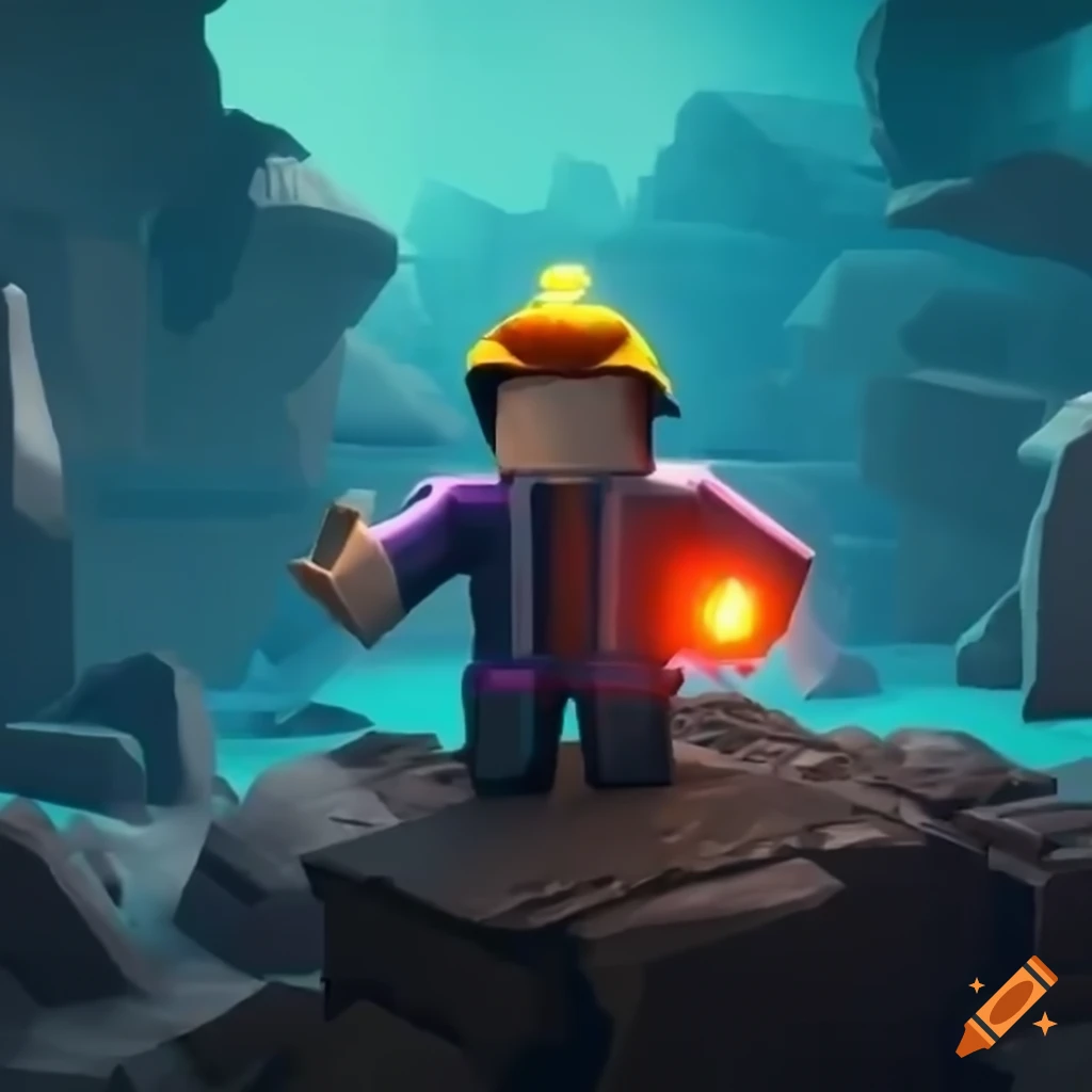 Roblox miner excavating precious gems in a vibrant 3D setting on Craiyon