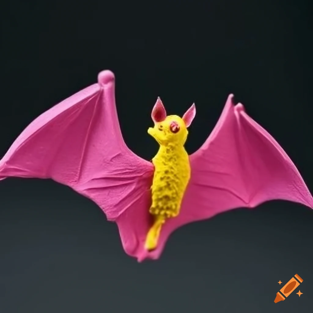 Pink and yellow spotted bat sculpture made from plasticine on Craiyon