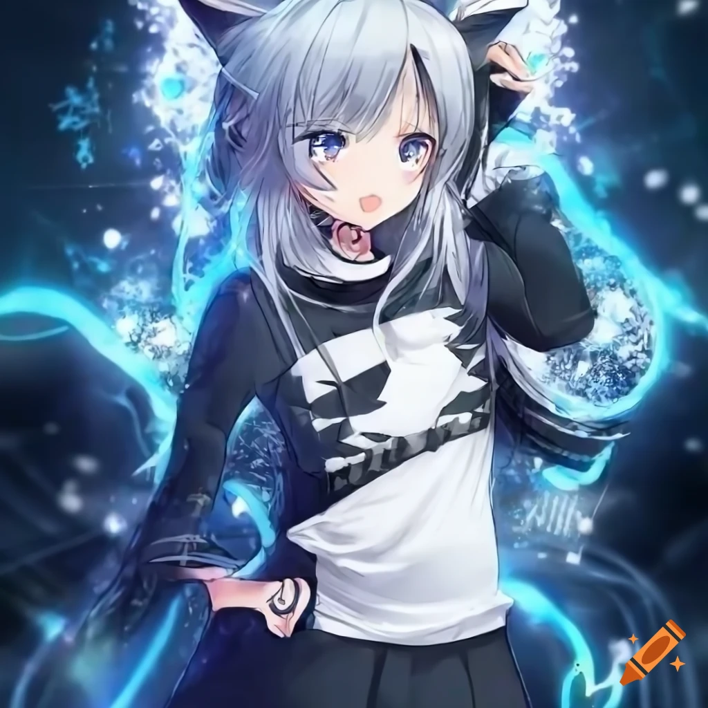 Captivating Anime Girl With White Hair Grey Eyes And Cat Ear Hat