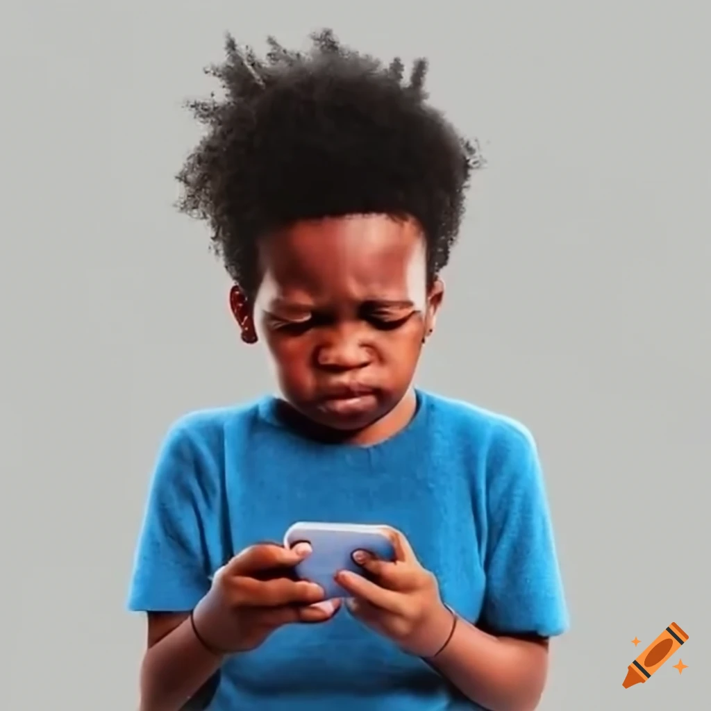 Child looking at iPhone and crying on Craiyon
