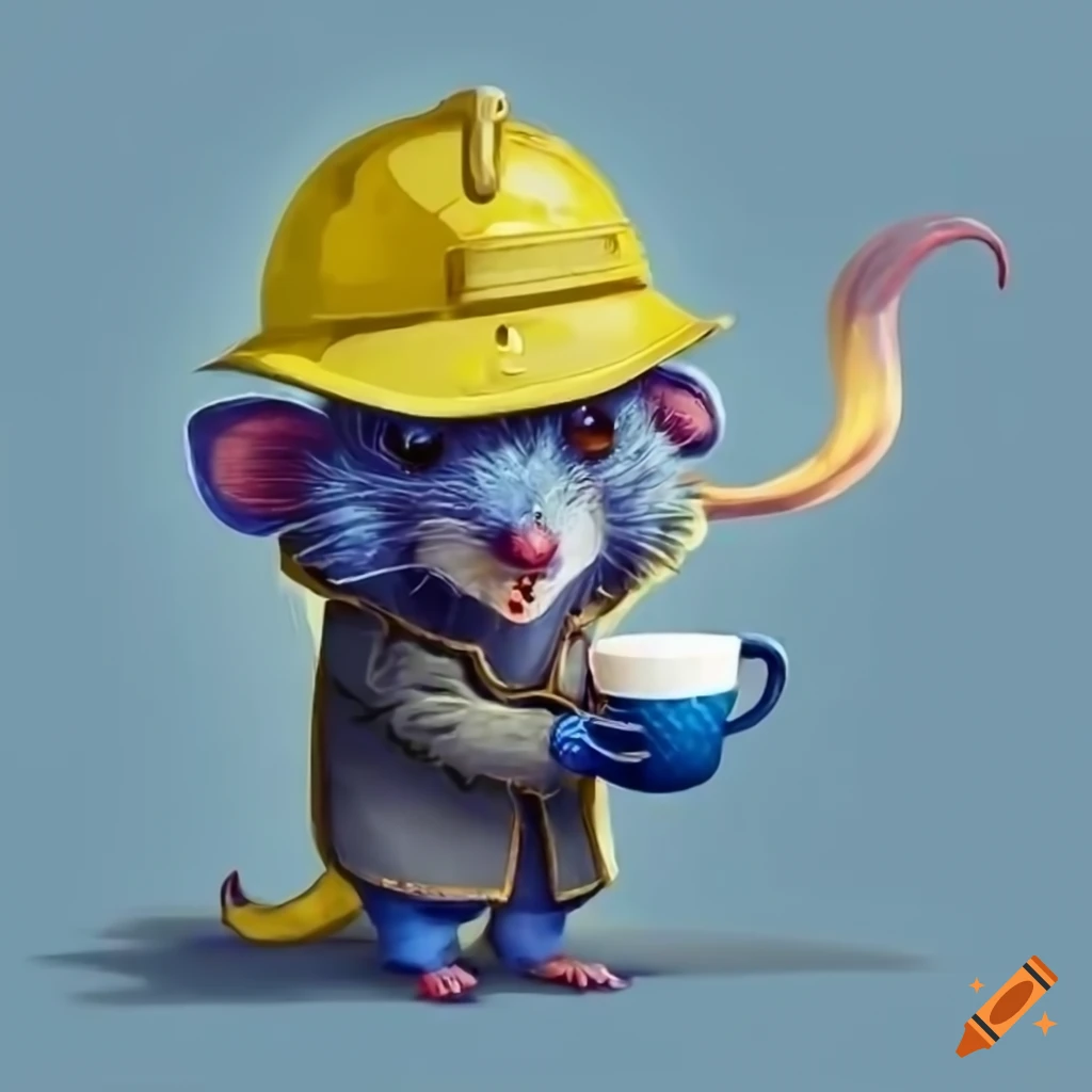 Cute ghoulish undead rat with blue fur wearing a hardhat and trenchcoat ...