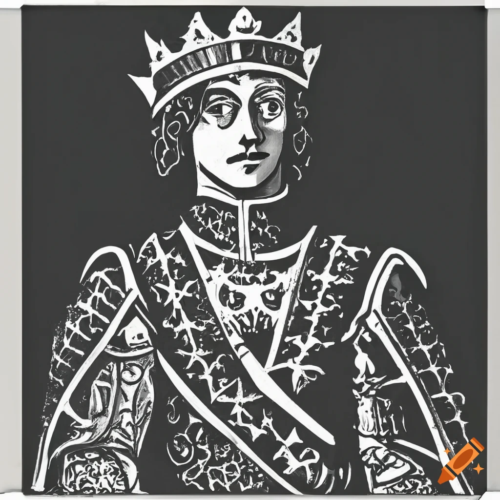 Medieval prince depicted in high contrast black and white stencil art ...